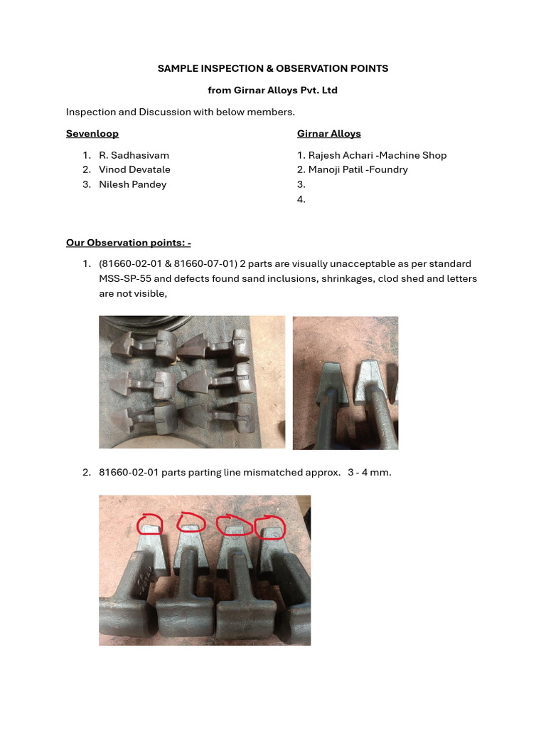 Inspection Report for Girnar Alloys Parts | PDF