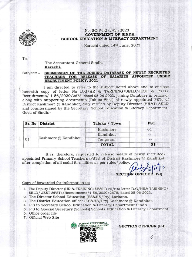 01 PSTs District Kashmore Kandhkot | PDF