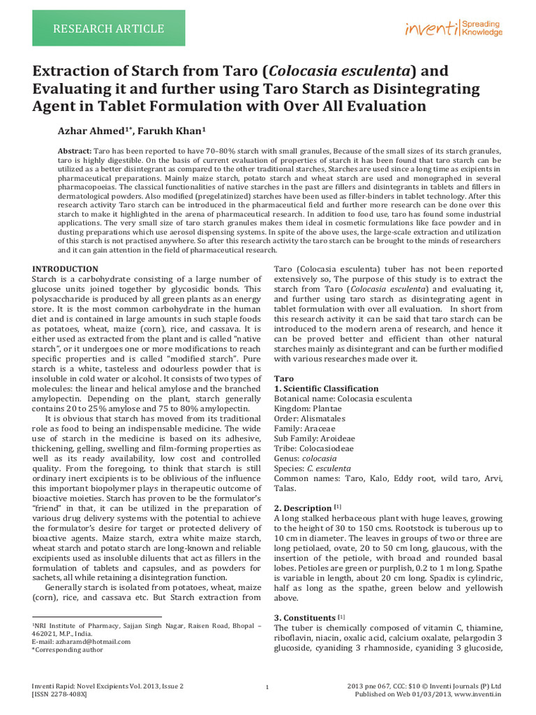 Tarostarch | PDF | Tablet (Pharmacy) | Starch
