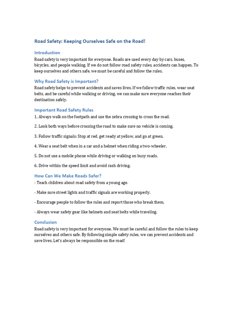Essay on Road Safety | PDF