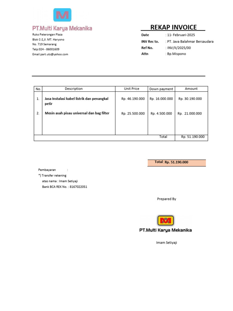 Rekap Invoice PT. Java Balahmar | PDF