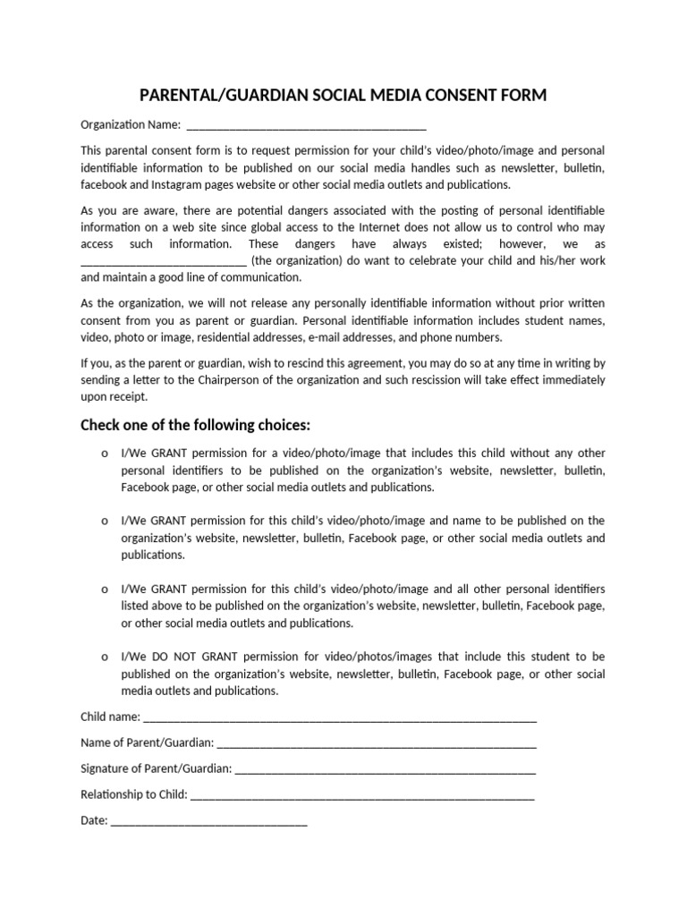 Parental Social Media Consent Form | PDF | Social Media | Popular ...
