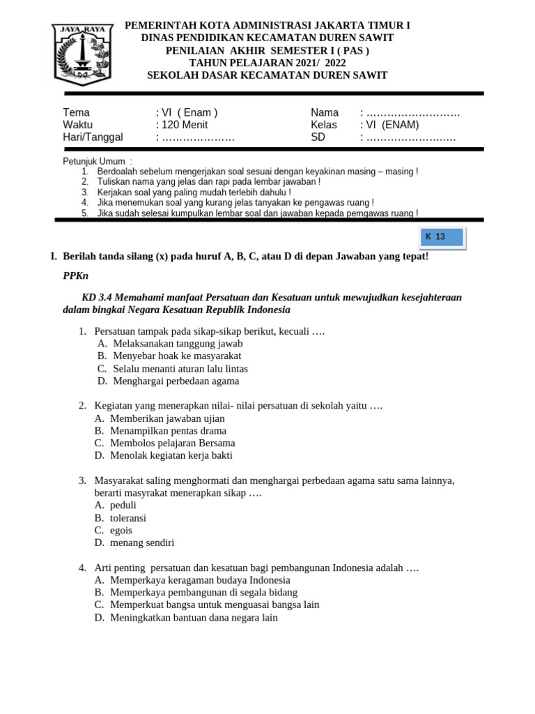 Naskah Pas Kelas 6 Tema 2 | PDF