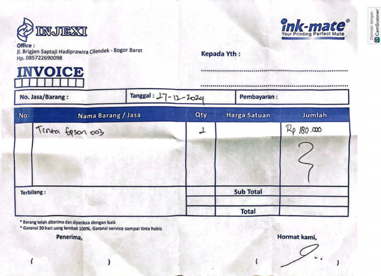 Nota Pembelian Tinta Printer (27-12-2024) | PDF