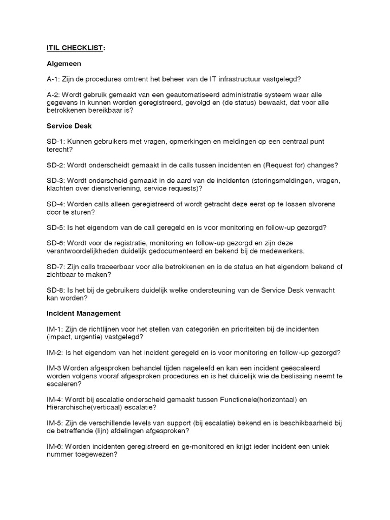 ITIL Checklist(1) | PDF