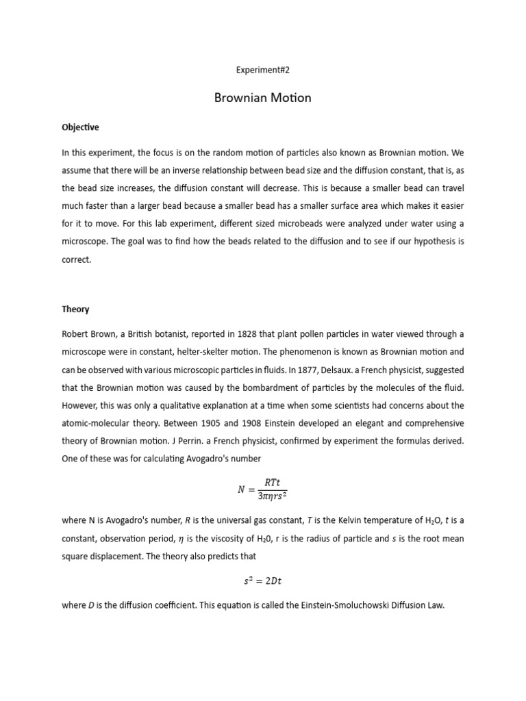 Brownian Motion Experiment | PDF | Brownian Motion | Physics