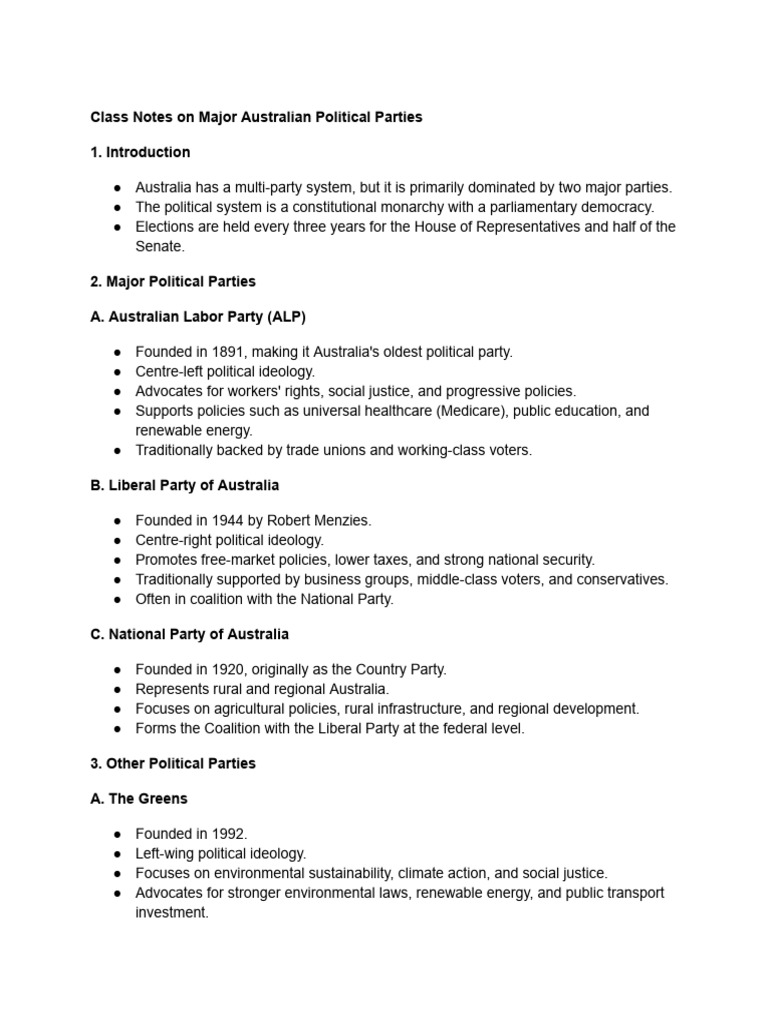 Major Australian Political Parties Overview | PDF | Australia ...