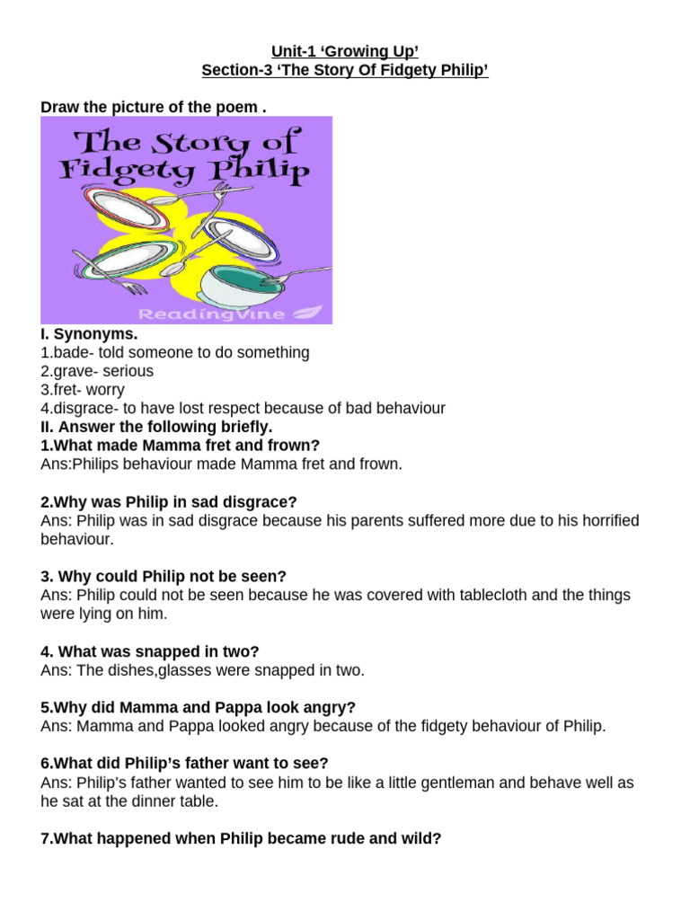 Fidgety Philip: Poem Analysis & Notice Writing | PDF