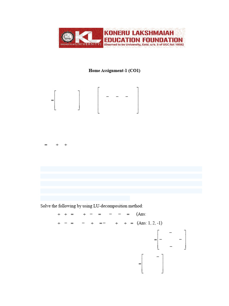 CO-1 Home Assignment Problems | PDF | Algebra | Linear Algebra