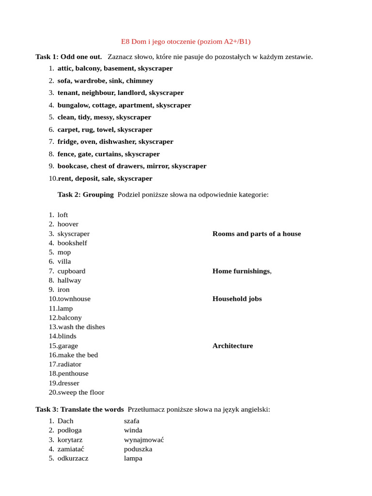 House Vocabulary E8 | PDF