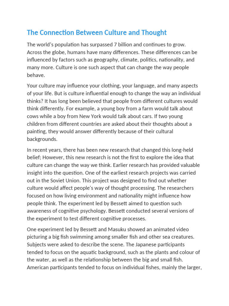 Culture's Impact on Thought Processes | PDF