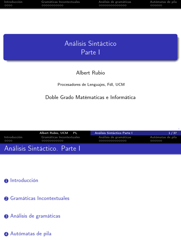 Análisis Sintáctico y Gramáticas Incontextuales | PDF | Analizando ...