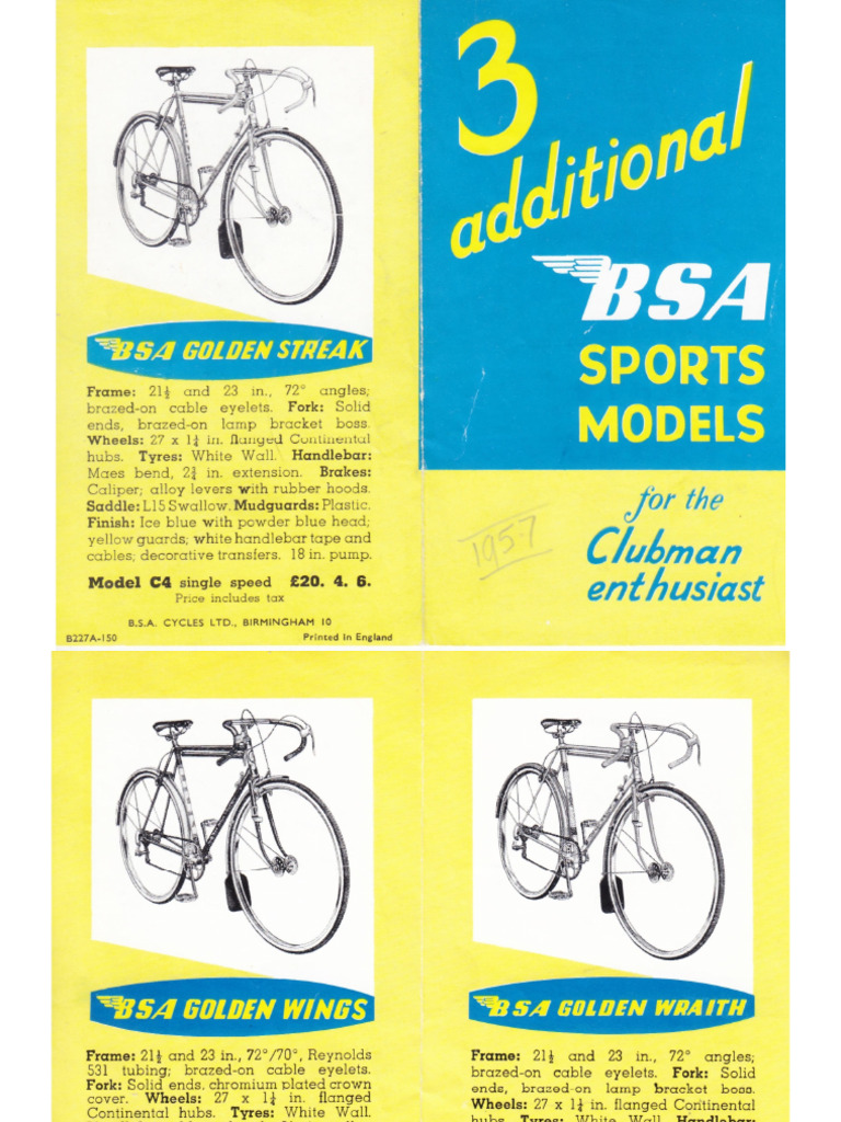 BSA Leaflet 1957 Additional Sports Models | PDF