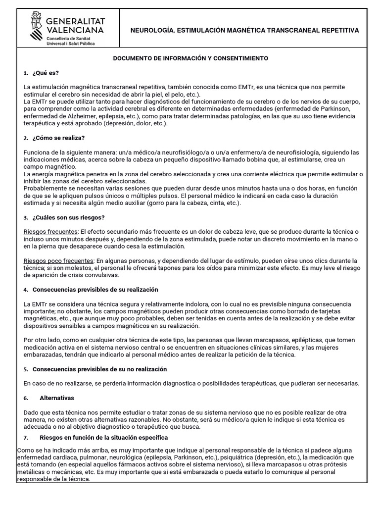Consentimiento Informado Estimulacion Magnetica | PDF | Epilepsia | Medicina