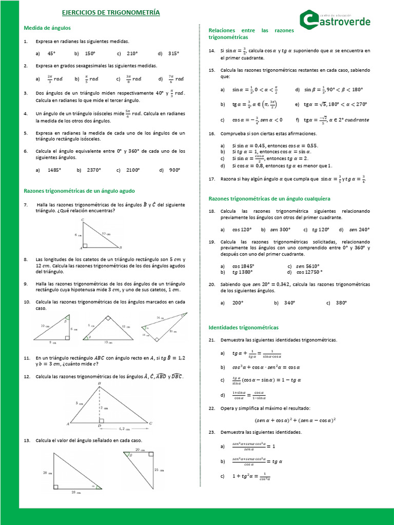 Ejercicios de Trigonometría Básica | PDF | Trigonometría | Ángulo