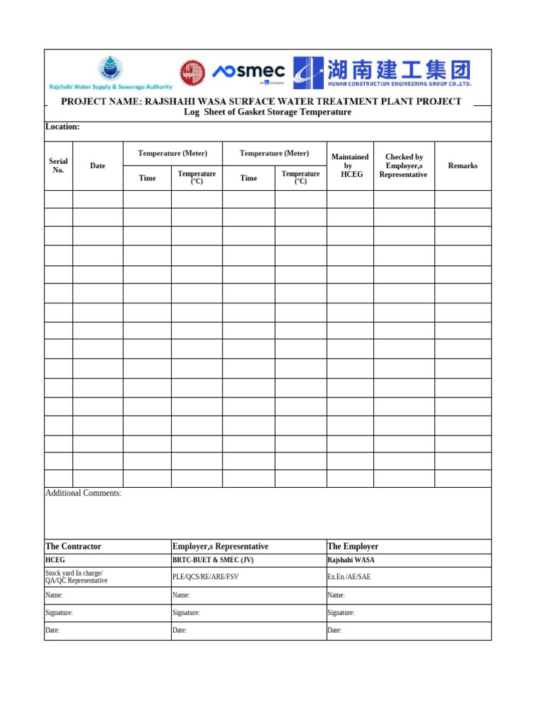 Gasket Storage Temperature Logsheet | PDF