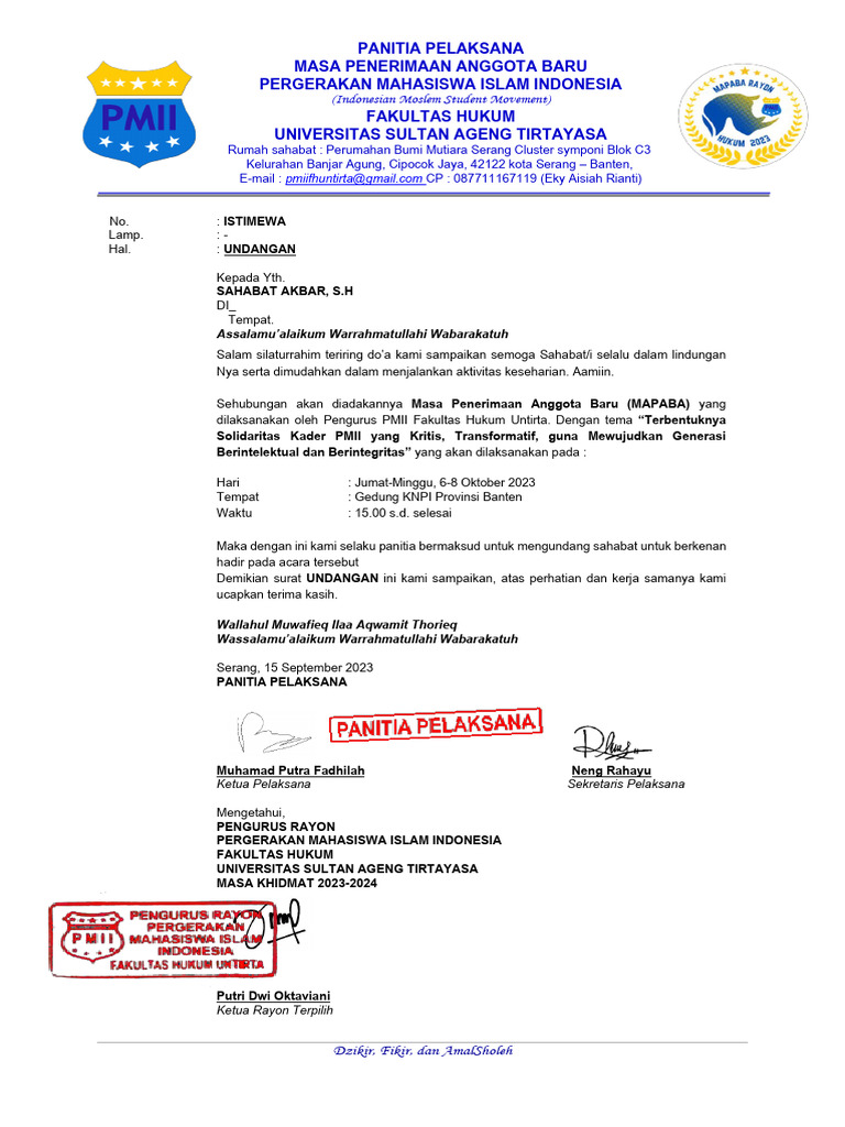 UNDANGAN MAPABA SAHABAT AKBAR, S.H. Fix | PDF