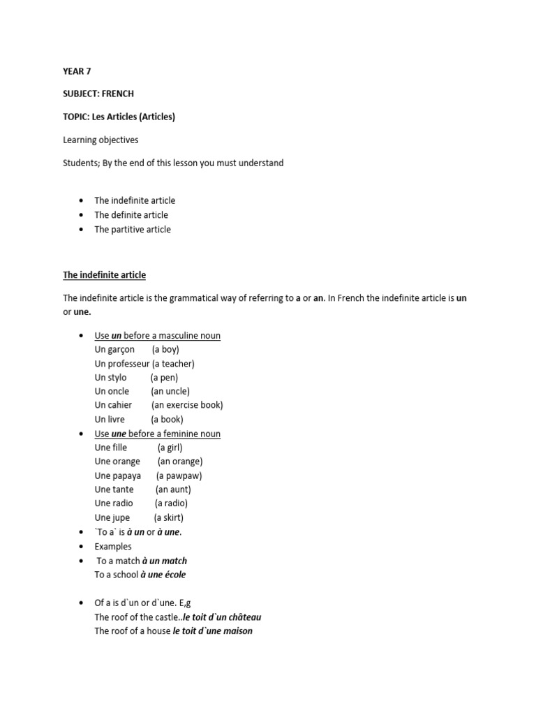 year 7 french pack | PDF | Grammatical Gender | Plural