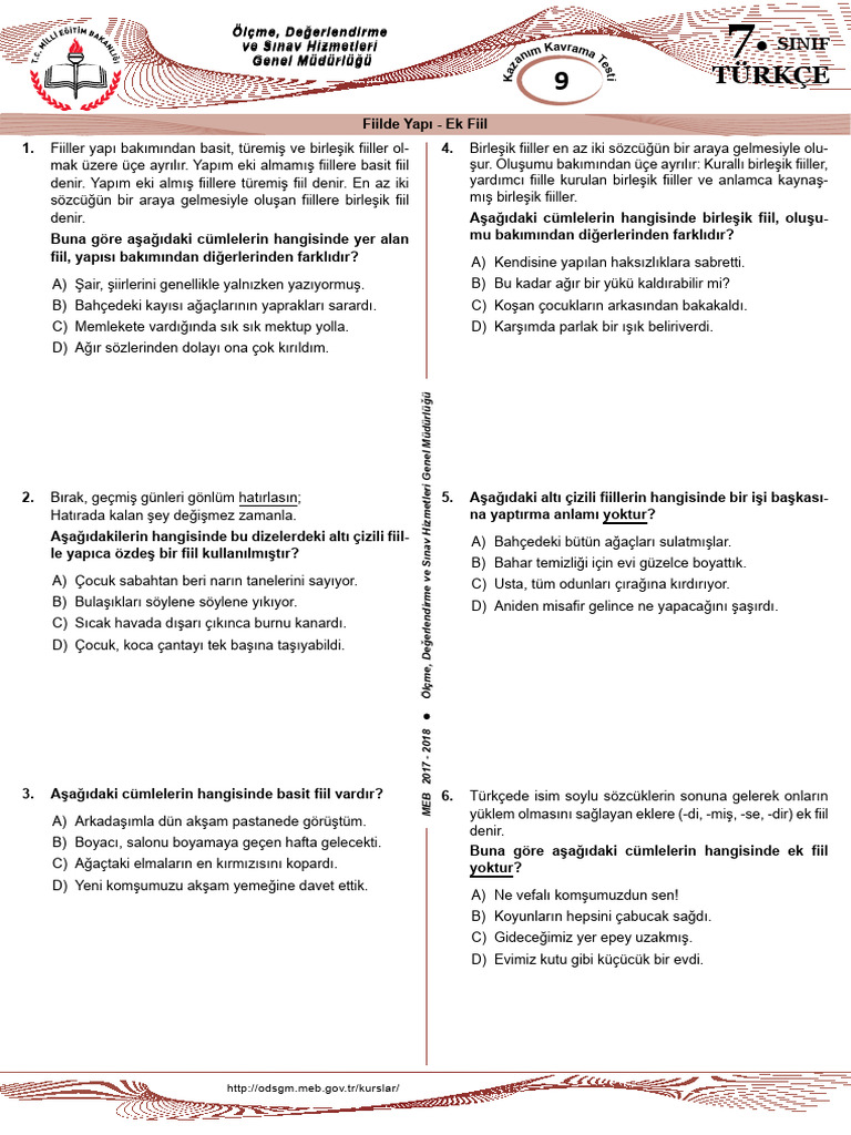 TEST 9 Fiilde YapY Ek Fiil Yndir | PDF