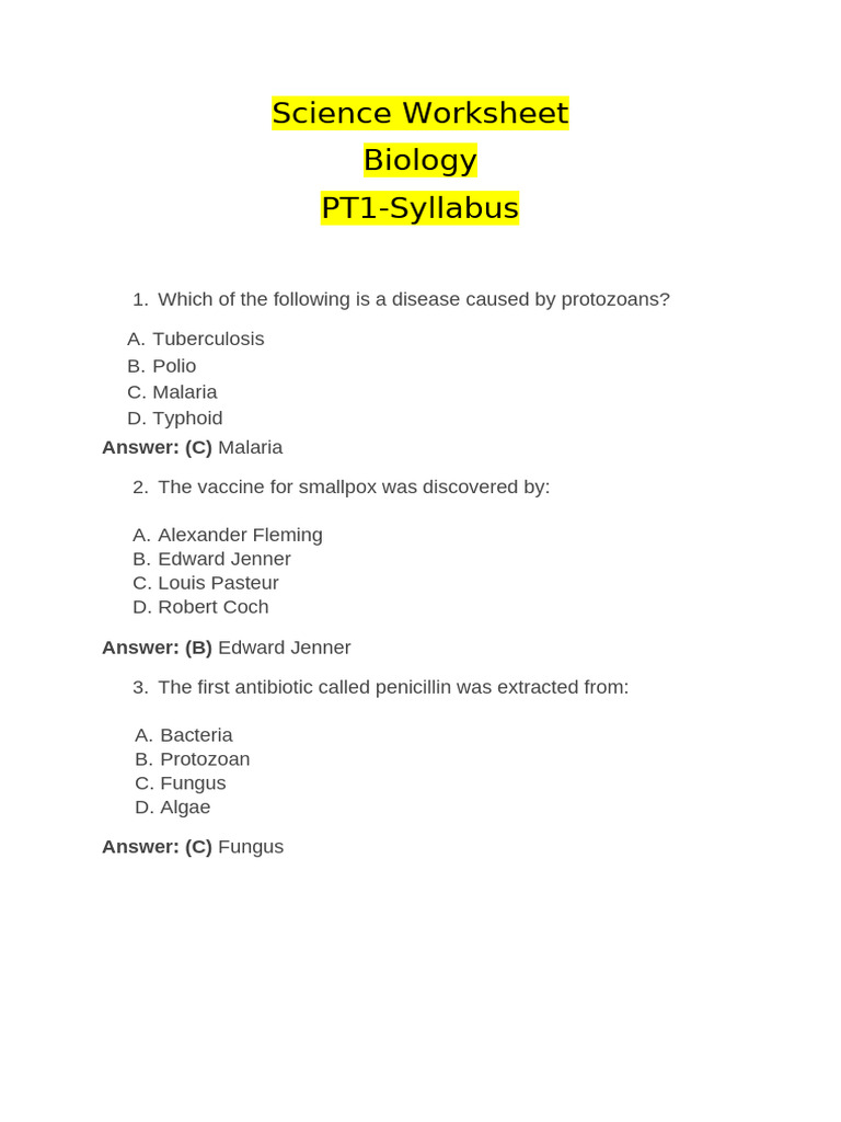 Biology Worksheet | PDF
