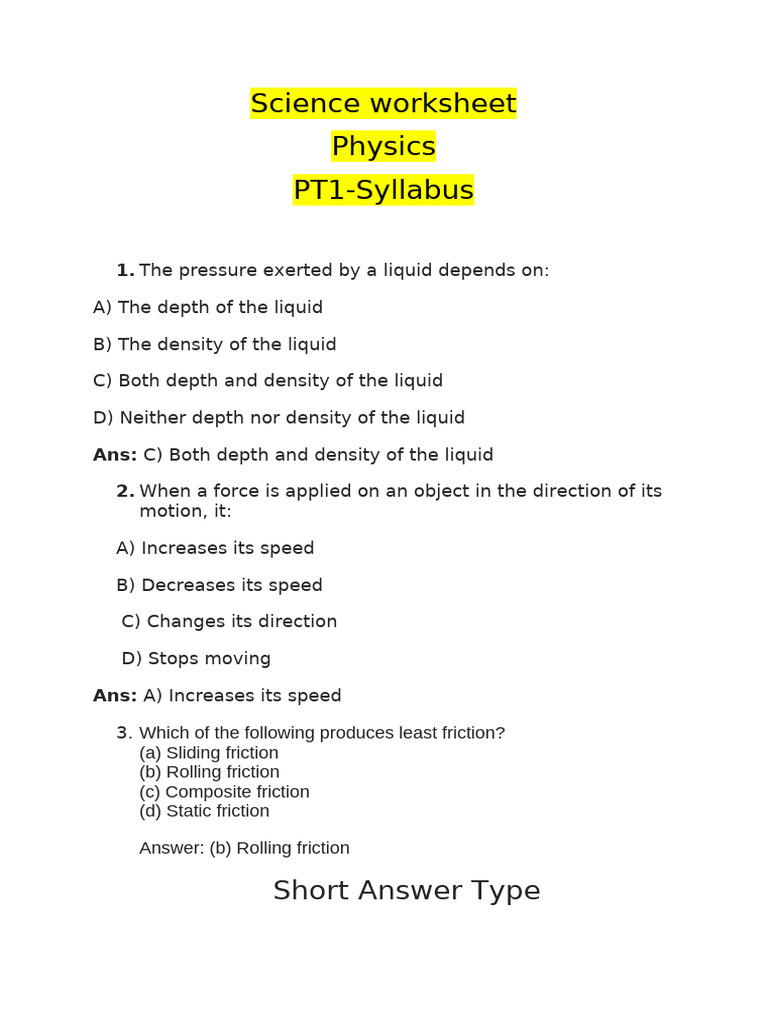 Physics Worksheet | PDF