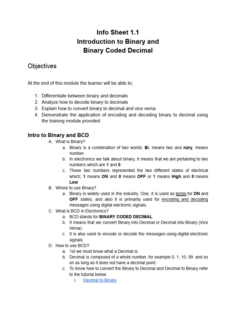 1.1 Intro to Binary and BCD | PDF | Binary Coded Decimal | Code
