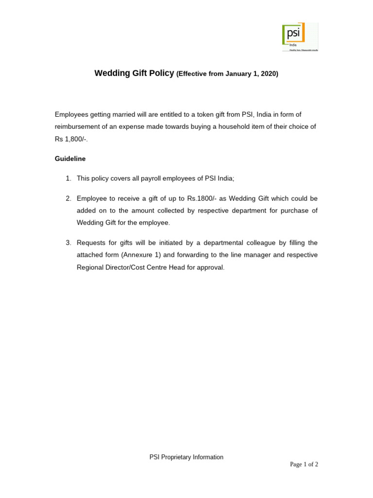 Employee Wedding Gift Reimbursement Policy | PDF
