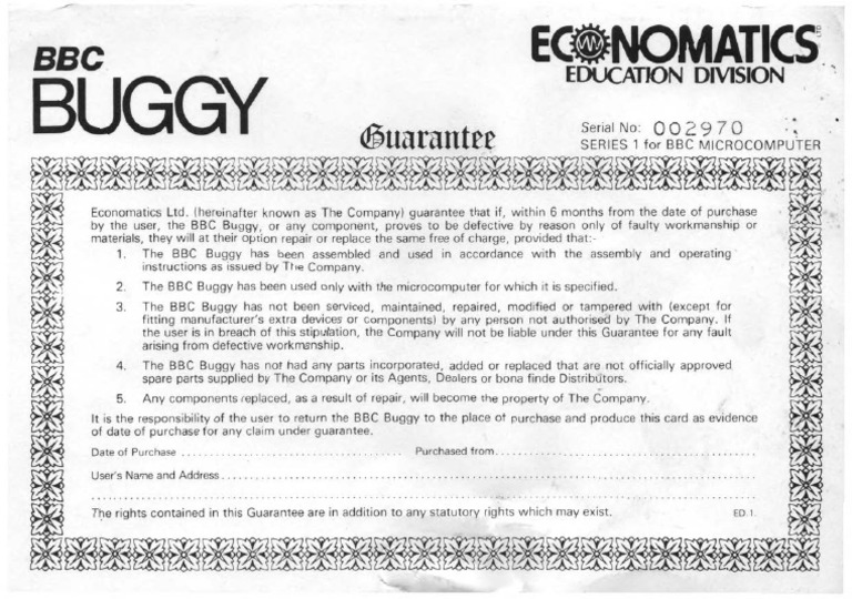 BBC Buggy - Guarantee Card | PDF