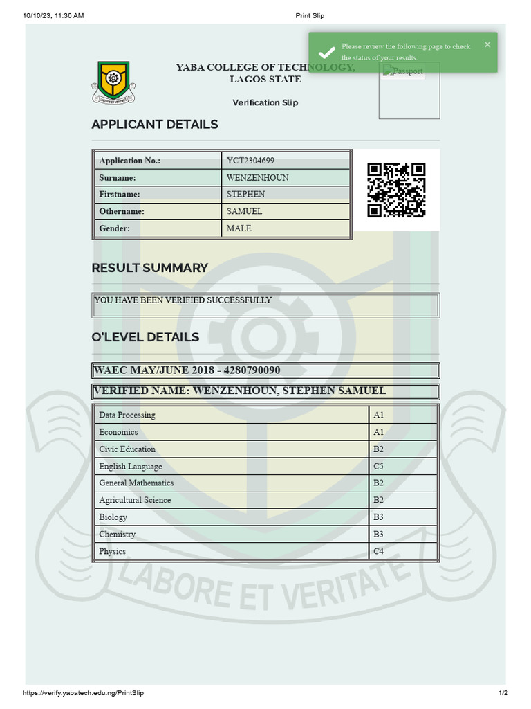 STPHEN VERIFICATION Print Slip | PDF
