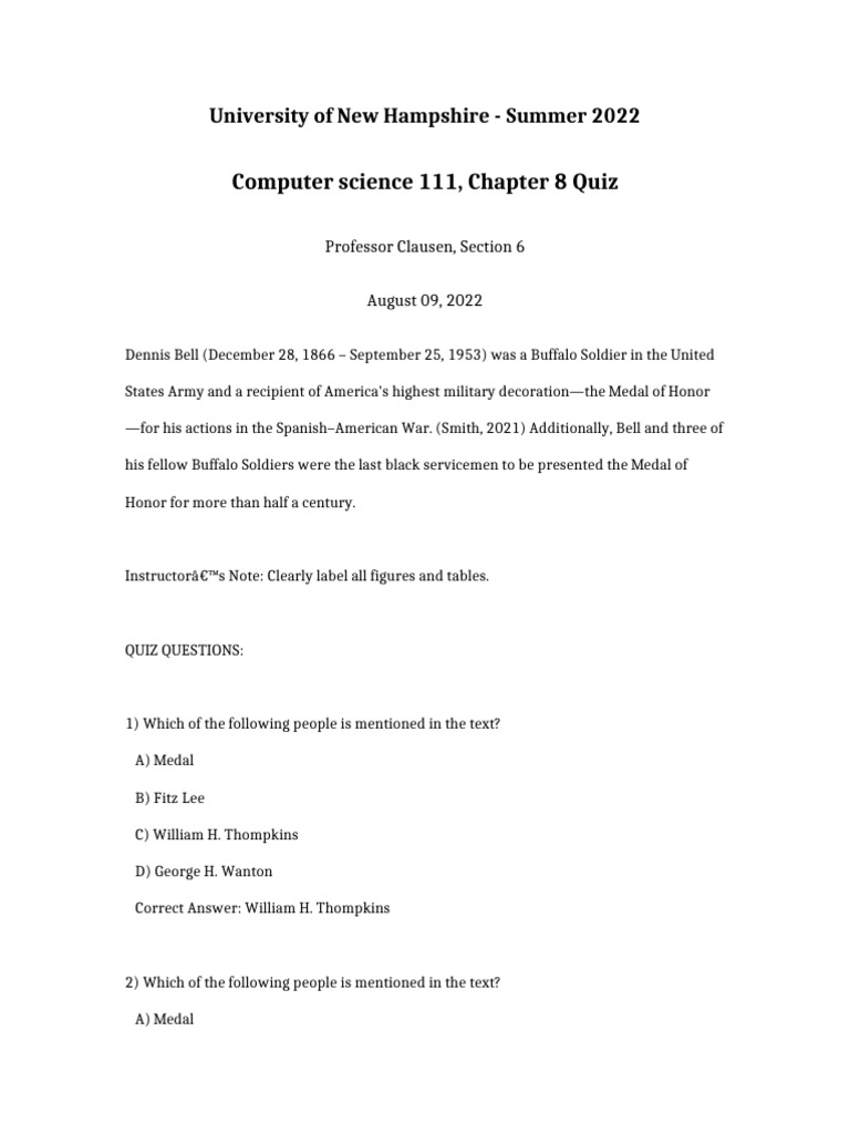 Computer Science 111 Chapter 8 Quiz | PDF