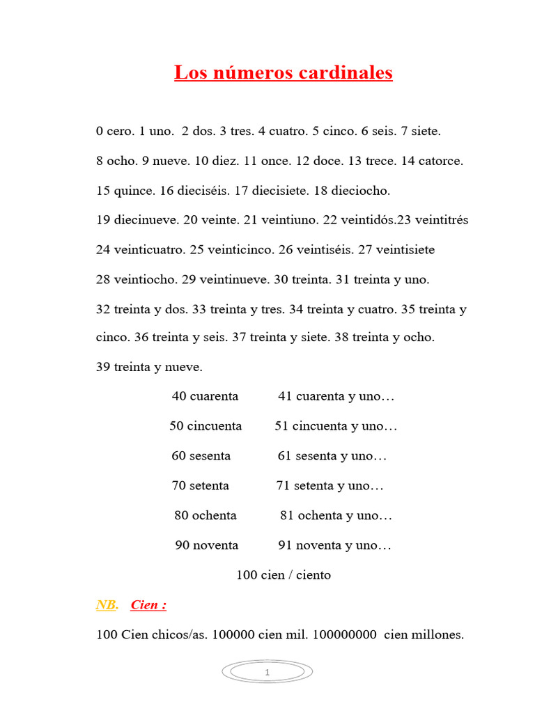 Los Numeros Cardinales y Ordinales | PDF