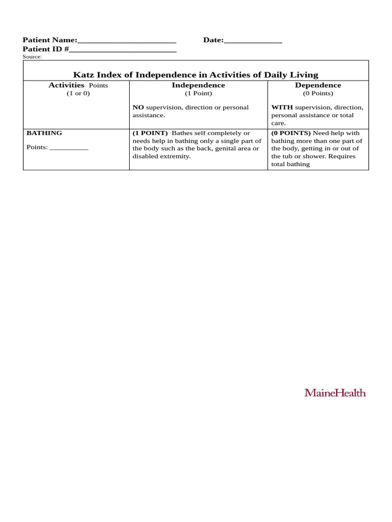 Katz Tool | PDF | Urinary Incontinence | Medical Specialties