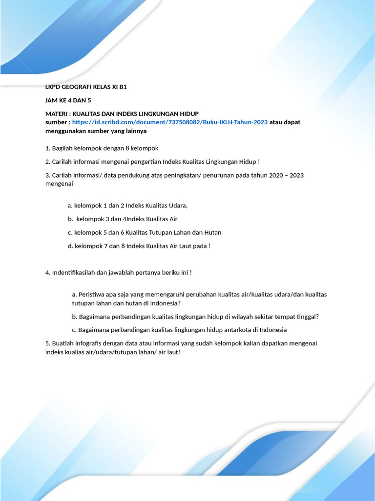 LKPD Kelas XI - IKLH DATA | PDF