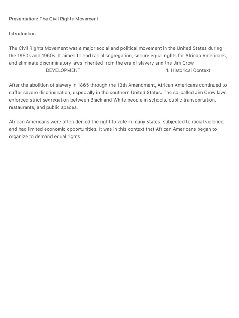 Presentation: The Civil Rights Movement | PDF | Jim Crow Laws | Rosa Parks