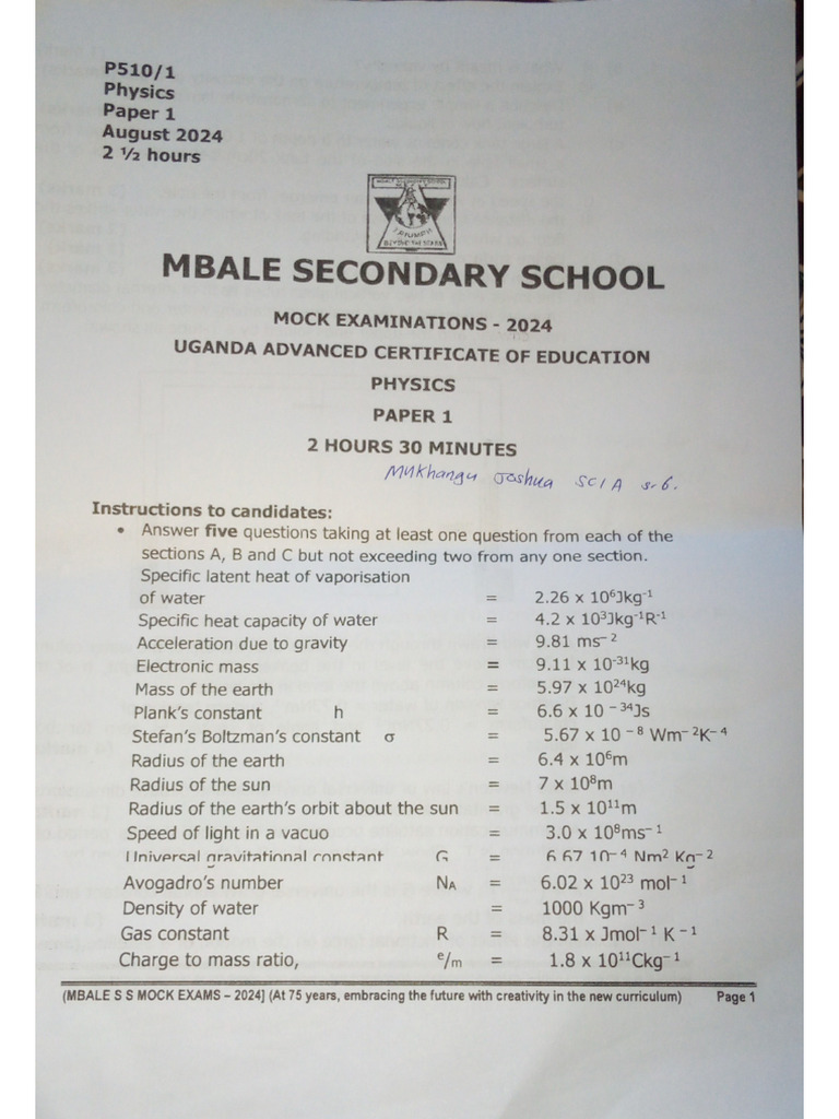 Mbale SS Mocks | PDF