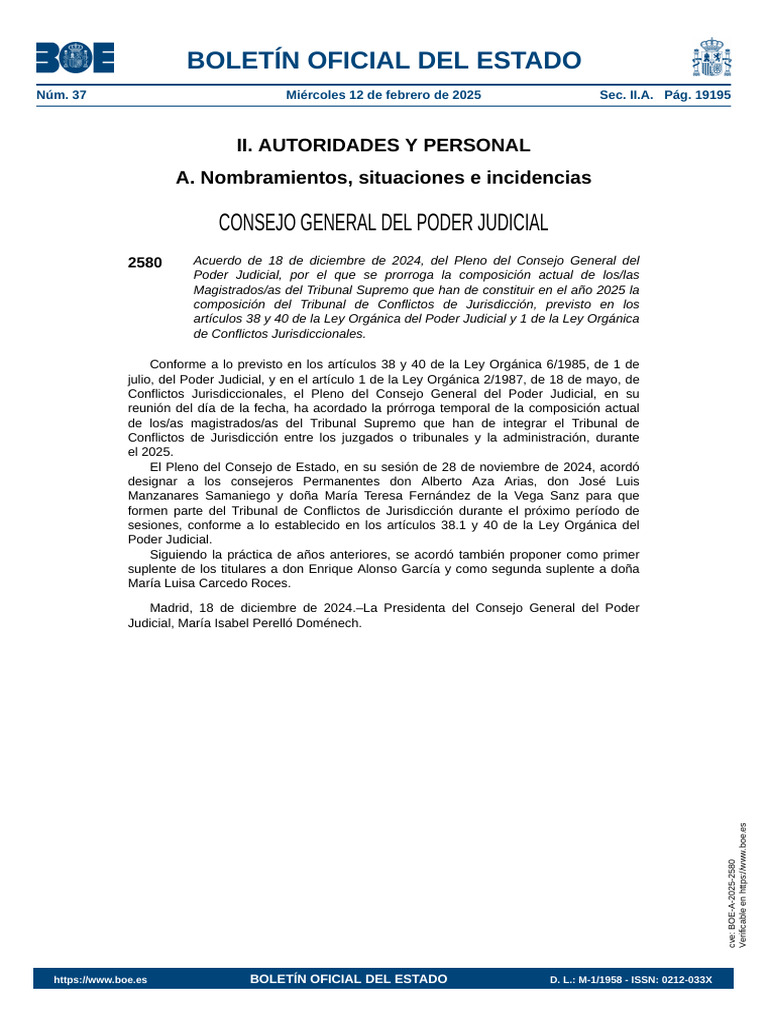 Boe A 2025 2580 | PDF | Judicaturas | Gobernancia