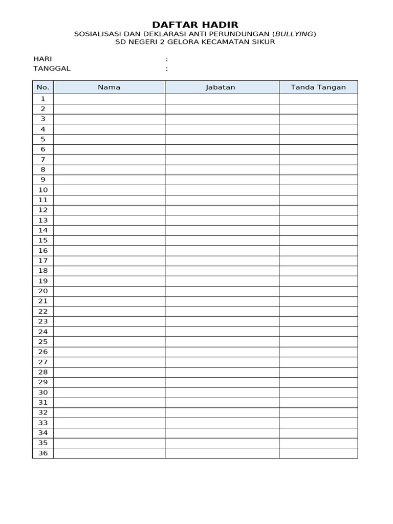 Daftar Hadir Sosialisasi | PDF