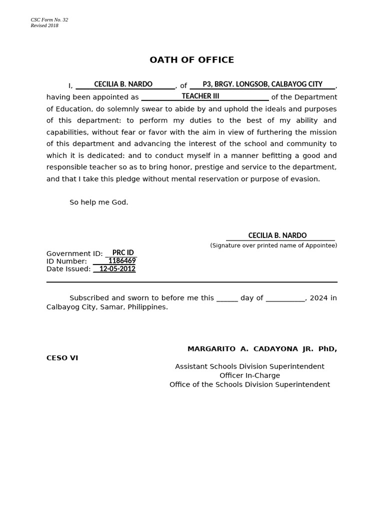 Oath of Office for Department of Education | PDF