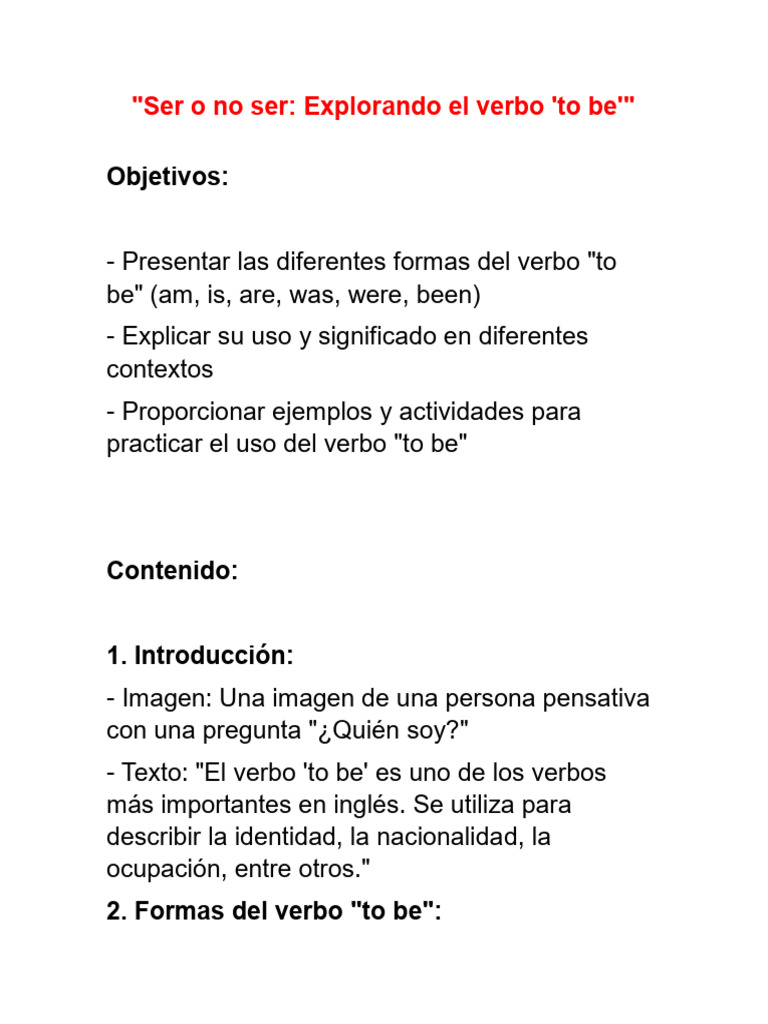 Uso y formas del verbo "to be" | PDF