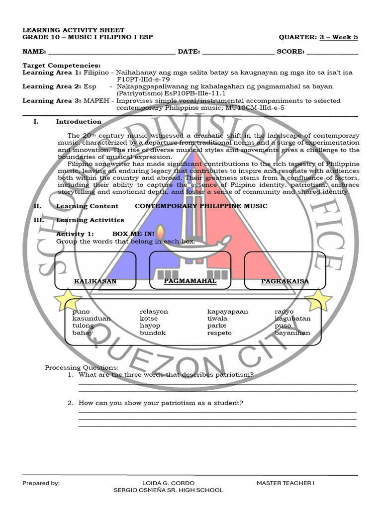 MAPEH-Filipino-ESP | PDF | Entertainment | Performing Arts