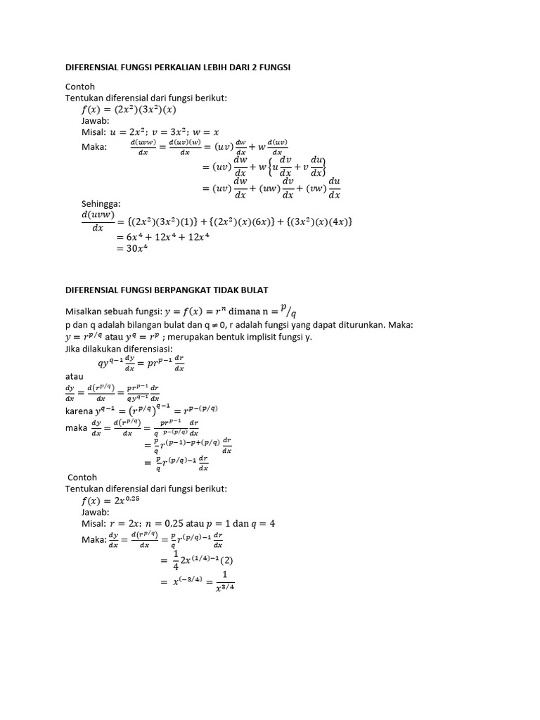 7. TURUNAN FUNGSI PERKALIAN 3 FUNGSI DAN FUNGSI PANGKAT TDK BULAT | PDF
