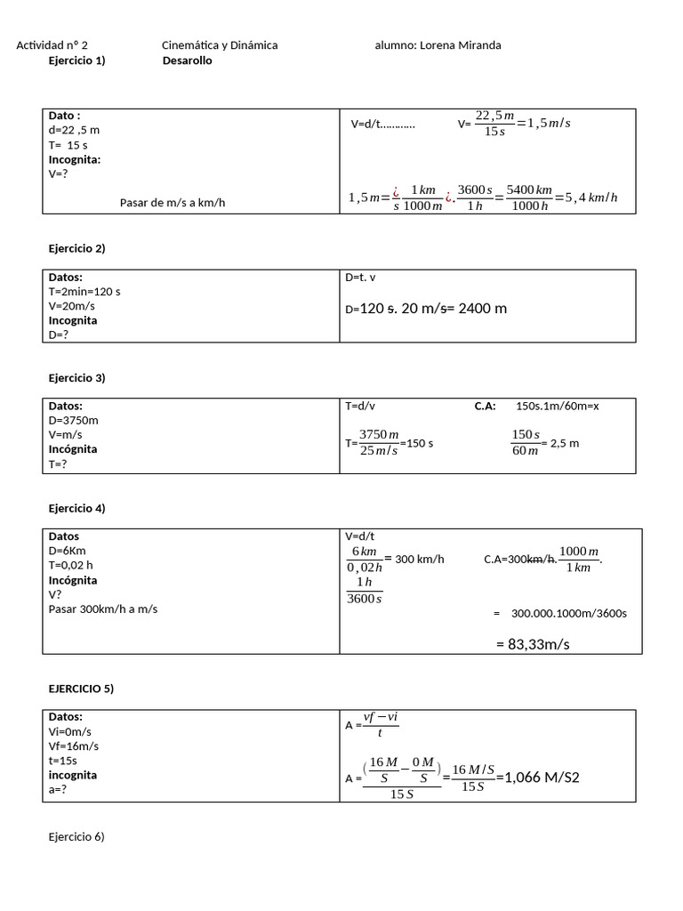 Ejercicio CINEMATICA Y DINAMICA | PDF | Fuerza | Movimiento (física)
