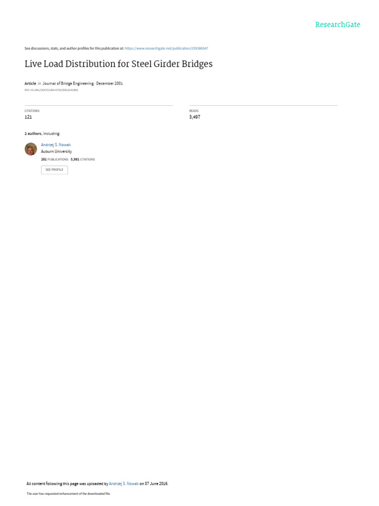 Live Load Distribution For Steel Girder Bridges: Journal of Bridge ...