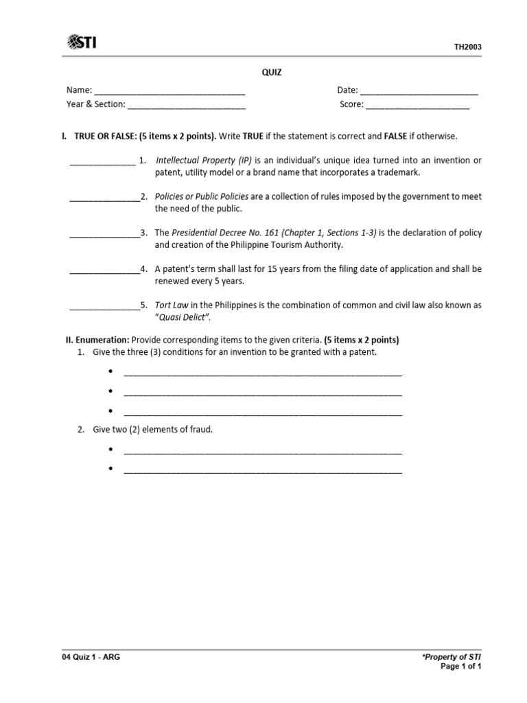 04 Quiz 1 - ARG | PDF