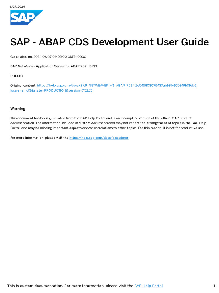 ABAP CDS Development User Guide 1726926497 | PDF | Metadata | Databases