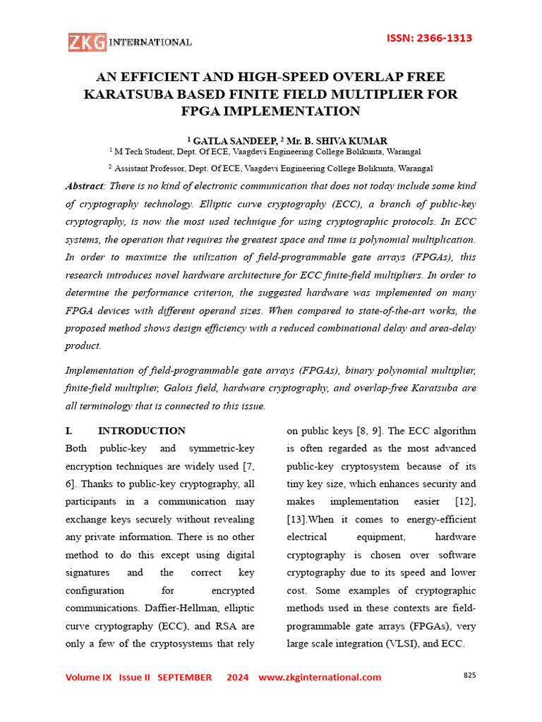 An Efficient and High Speed Overlap Free Karatsuba Based Finite Field Multiplier For Fpga ...