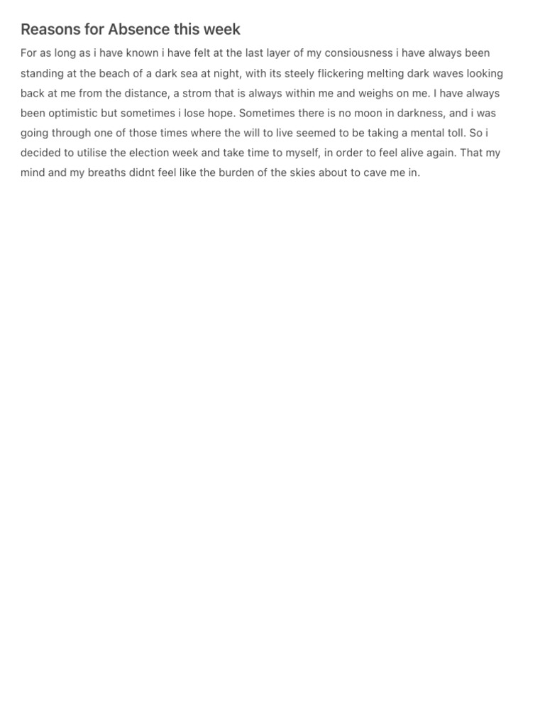 Reasons for Absence This Week | PDF