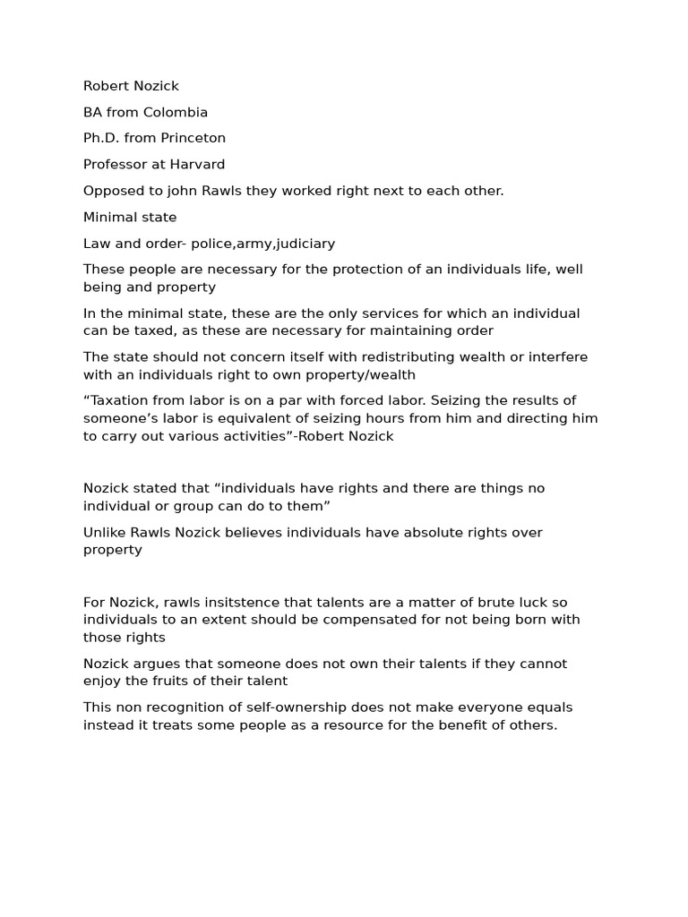 Robert Nozick's Minimal State Theory | PDF