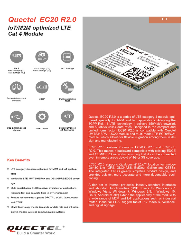 Quectel EC20 R2.0 LTE Specification V1.1 | PDF | Lte (Telecommunication ...