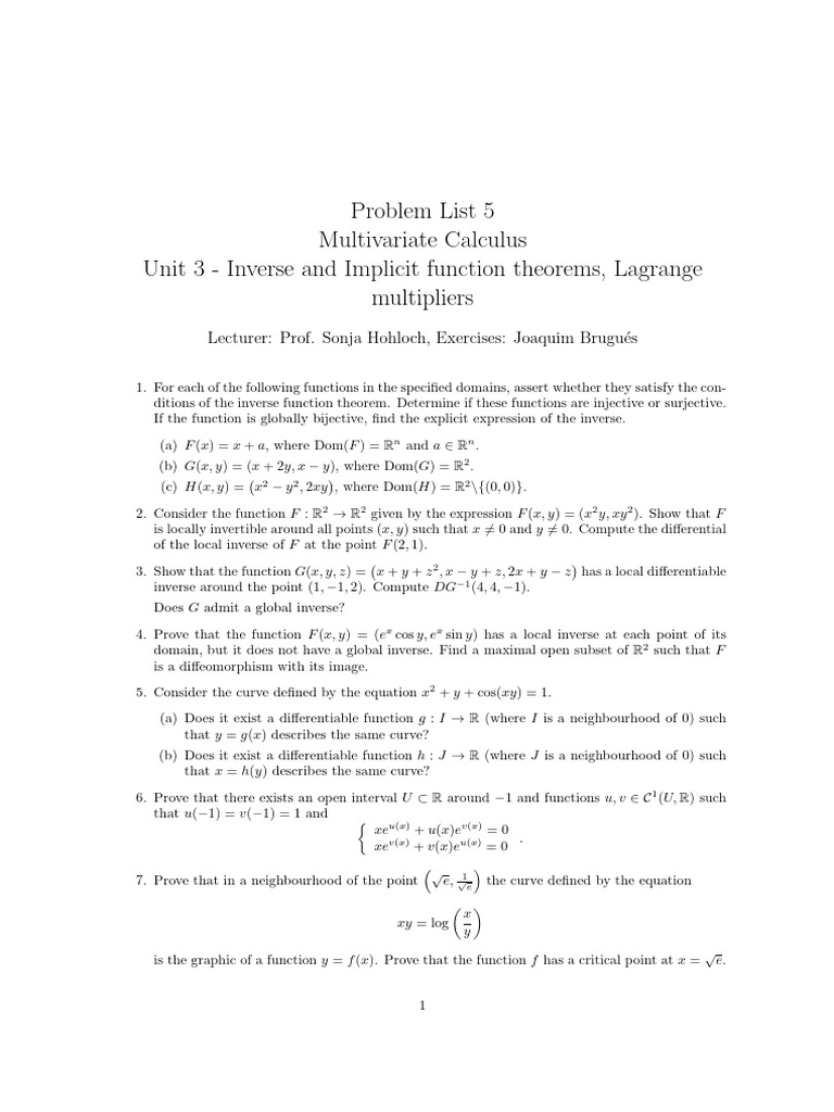 Problems Multivariate Calculus 5 | PDF | Function (Mathematics) | Algebra